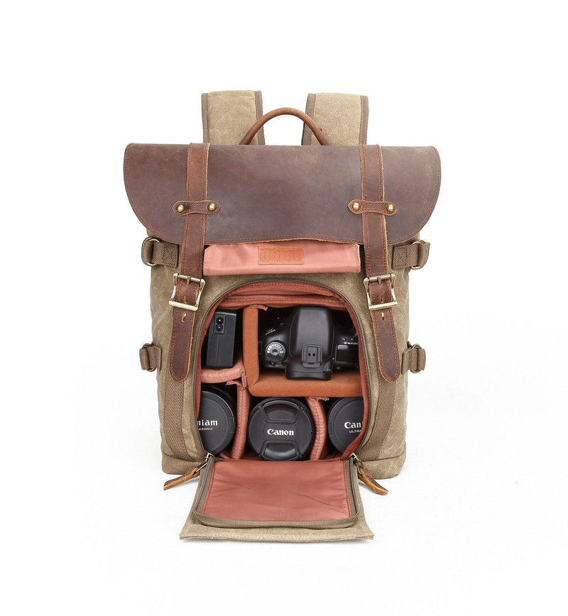 Camera Rugzak Canvas en Leer 20L | Eiken